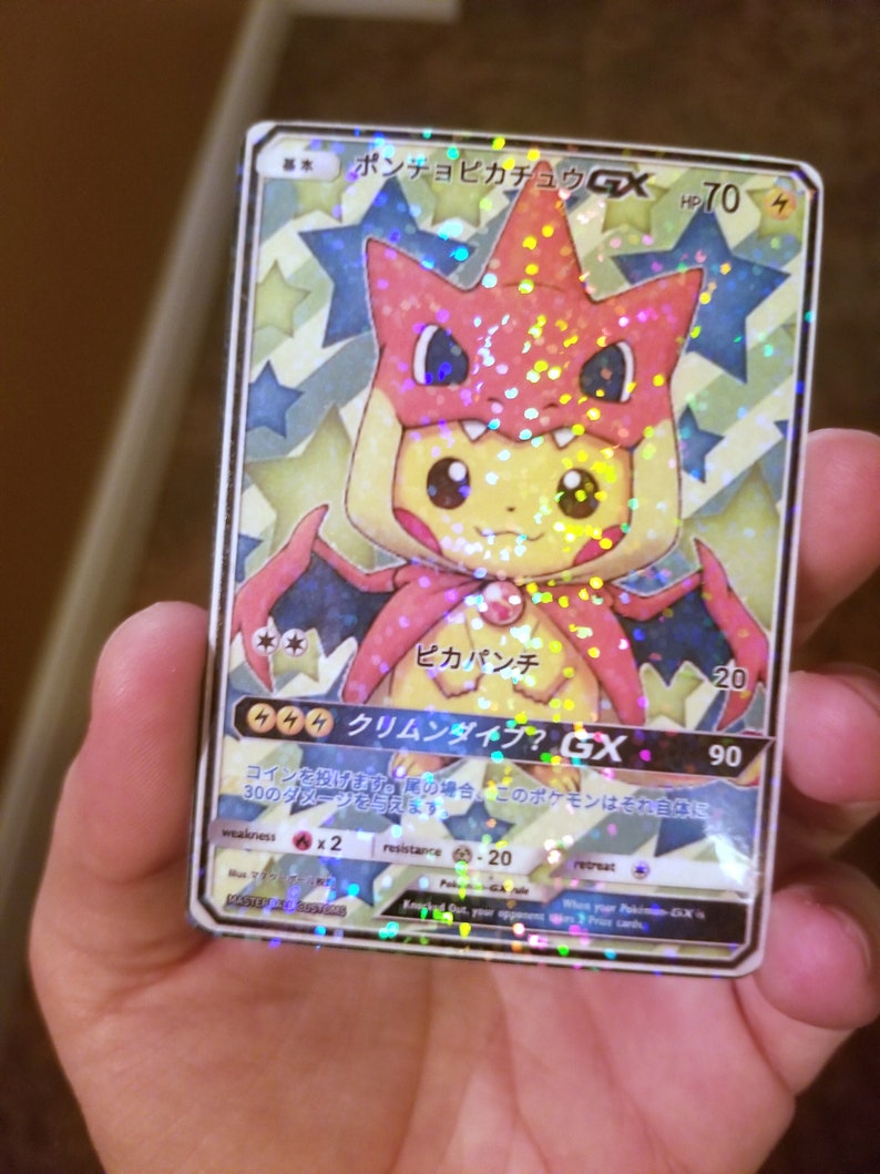 Fanmade Custom Trading Card Poncho Pika charizard Full Diamond Holo ...