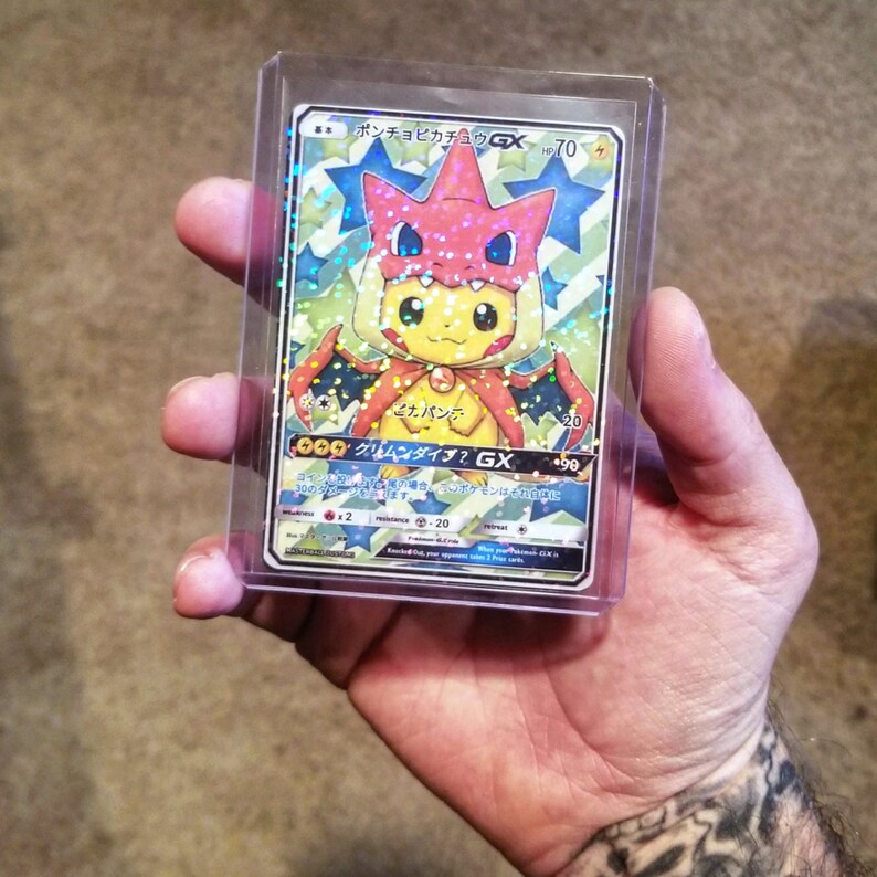 Fanmade Custom Trading Card Poncho Pika charizard Full Diamond Holo ...