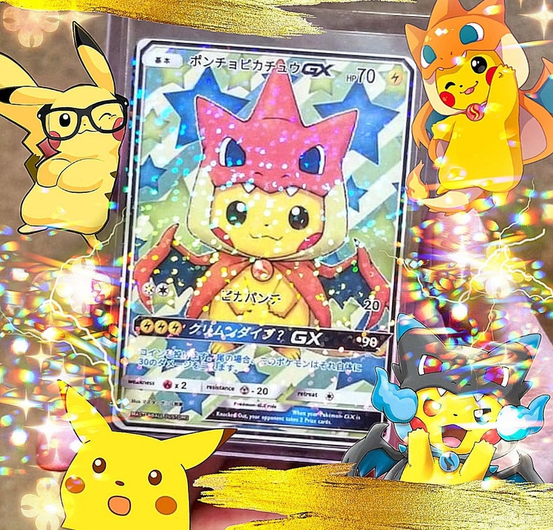 Fanmade Custom Trading Card Poncho Pika charizard Full Diamond Holo ...