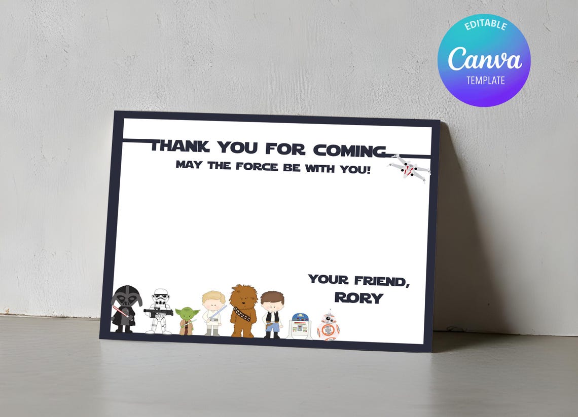 Personalized Star Wars Thank You Card – Printable Canva Template ...