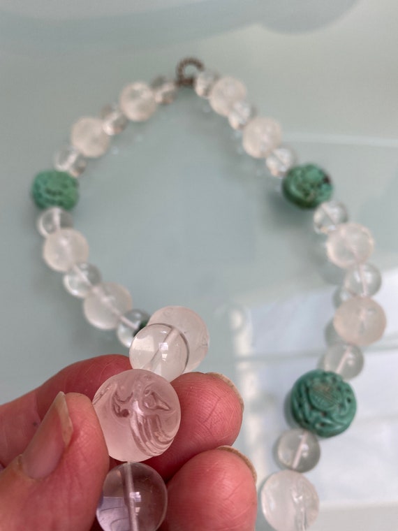 Carved turquoise and quartz necklace with carved glas… - Gem