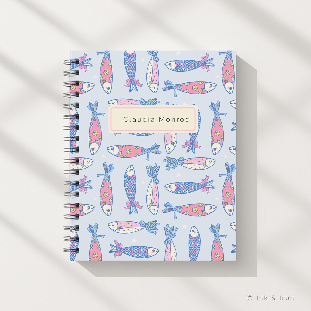 Custom Notebook With Sardine Pattern - Personalized Journal Gift - Etsy