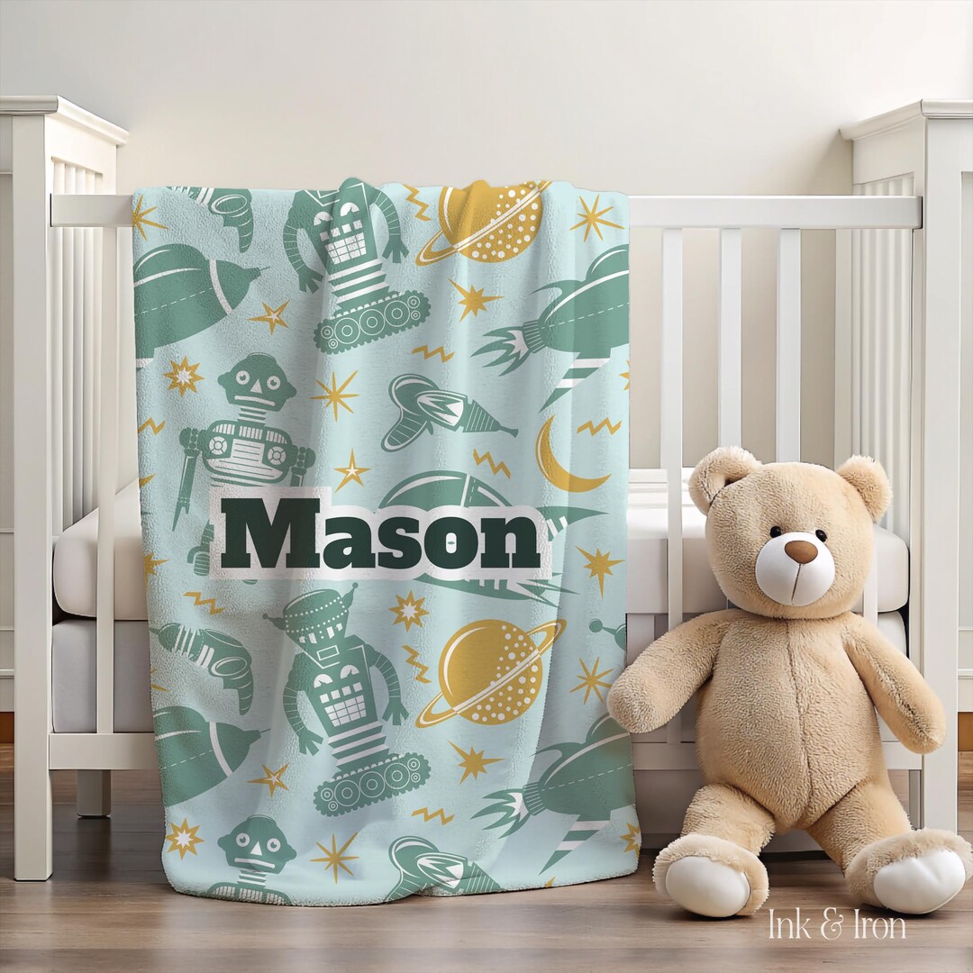 Personalized Space Robot Baby Blanket: Custom Nursery Decor - Etsy