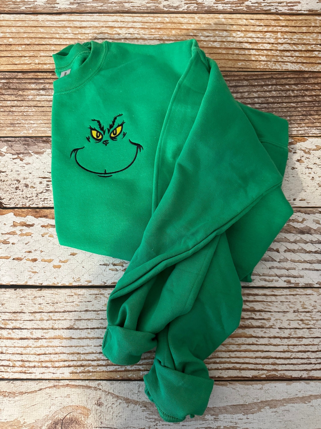 Grinch Face Embroidered Sweatshirt, Christmas Shirt, Green Guy Face ...