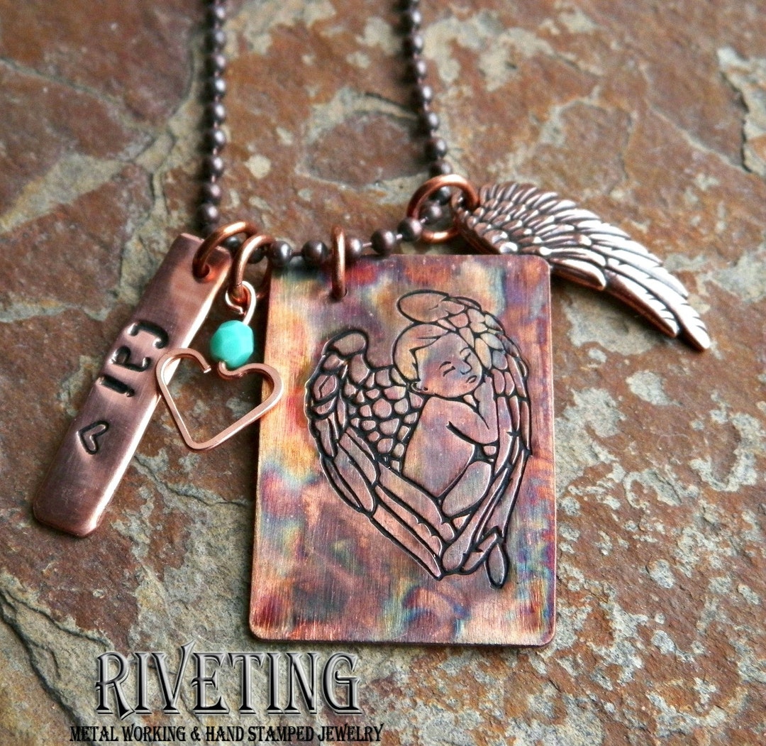 Flame Painted Copper Babe in Angel Wings Customized With Name - Etsy