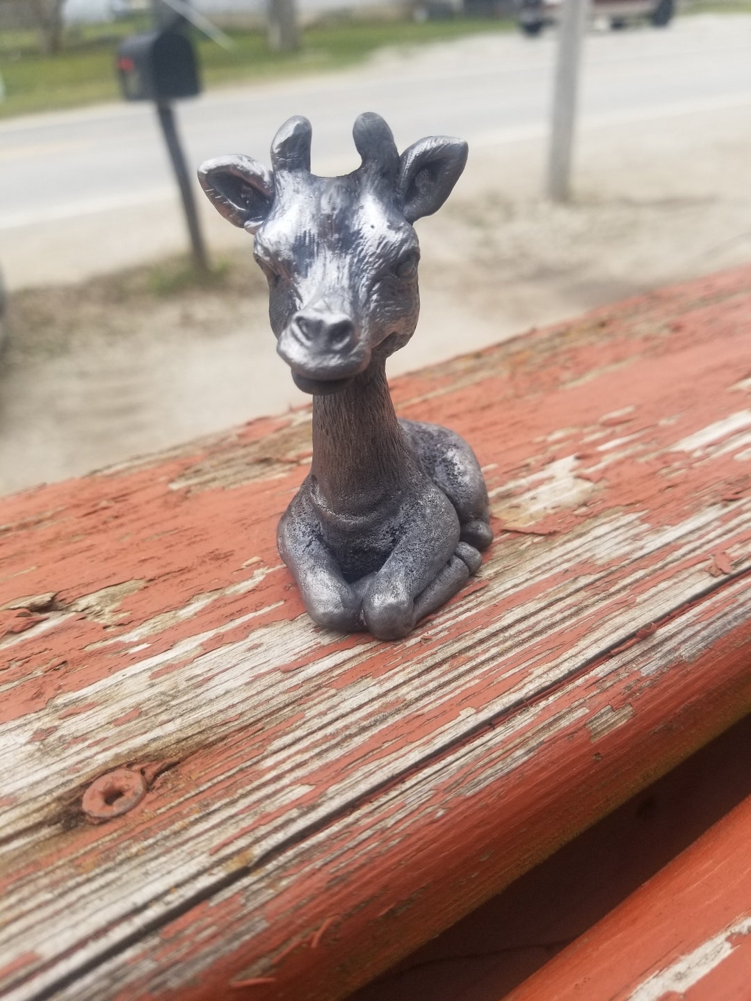 Hand Cast Pewter Sitting Giraffe Baby Giraffe Statue Statuette Memory ...
