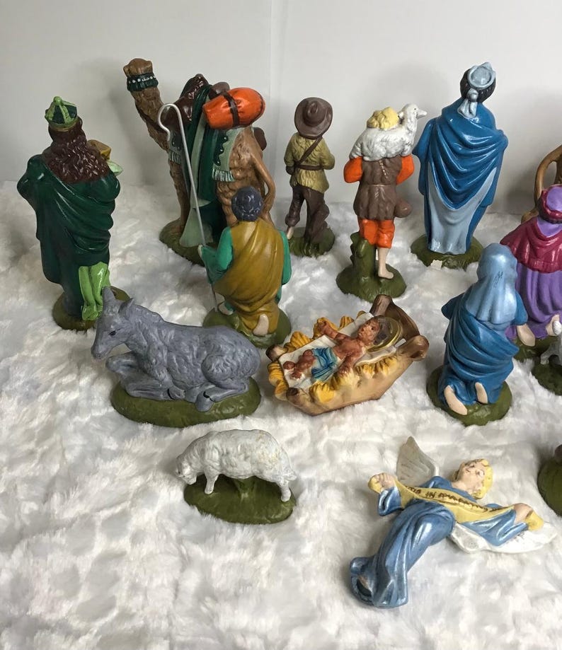 Vintage Atlantic Mold 17 Piece Ceramic Christmas Nativity Set 1970 Hand ...