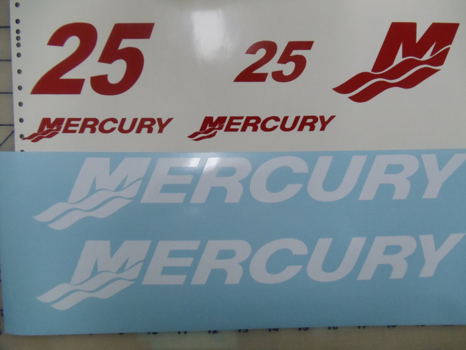 25HP MERCURY Boat Motor Cowl Replacement Decal Set of 7 in Standard Red ...
