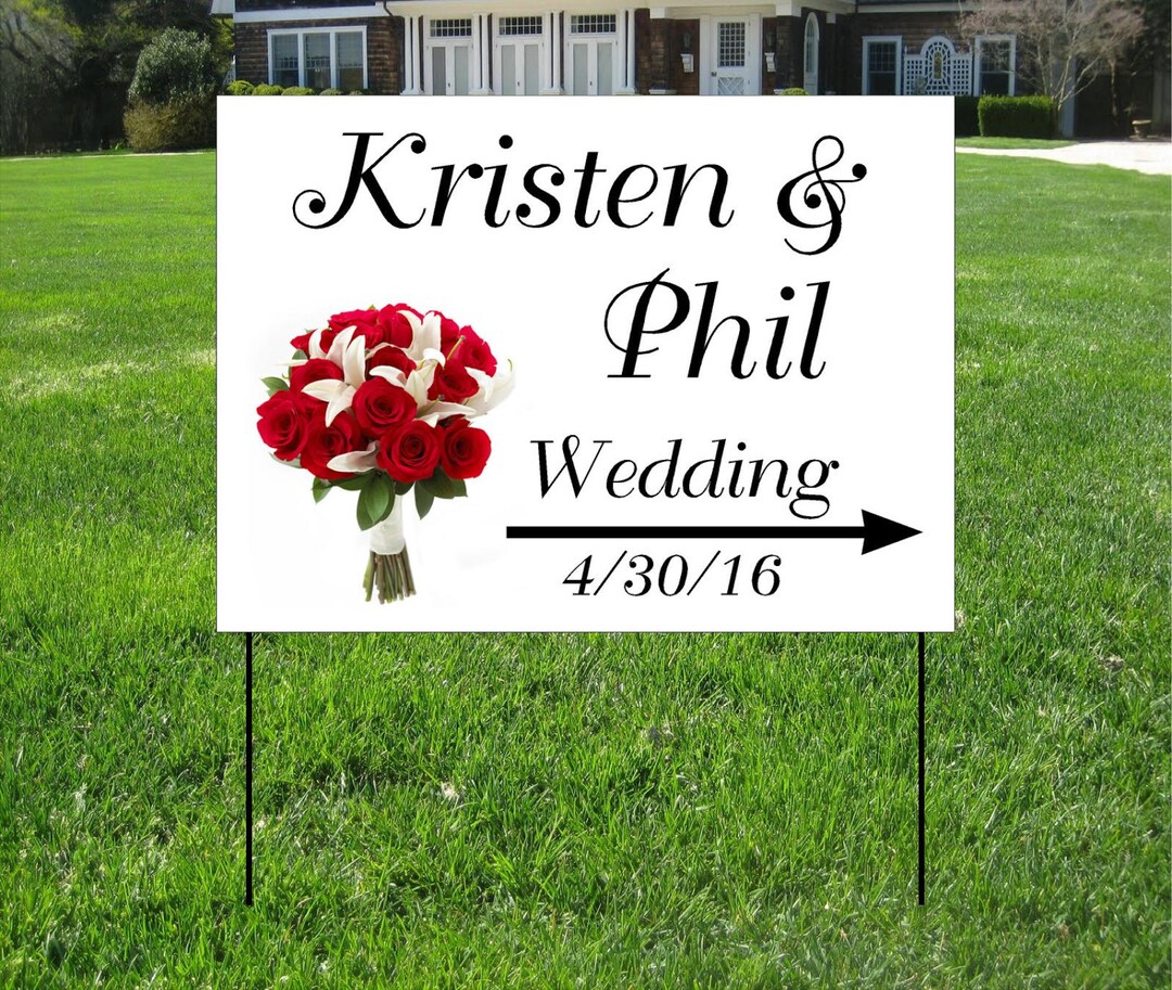 Wedding Yard Signs, Red Roses Wedding Yard Sign, Custom Bag Yard Signs ...