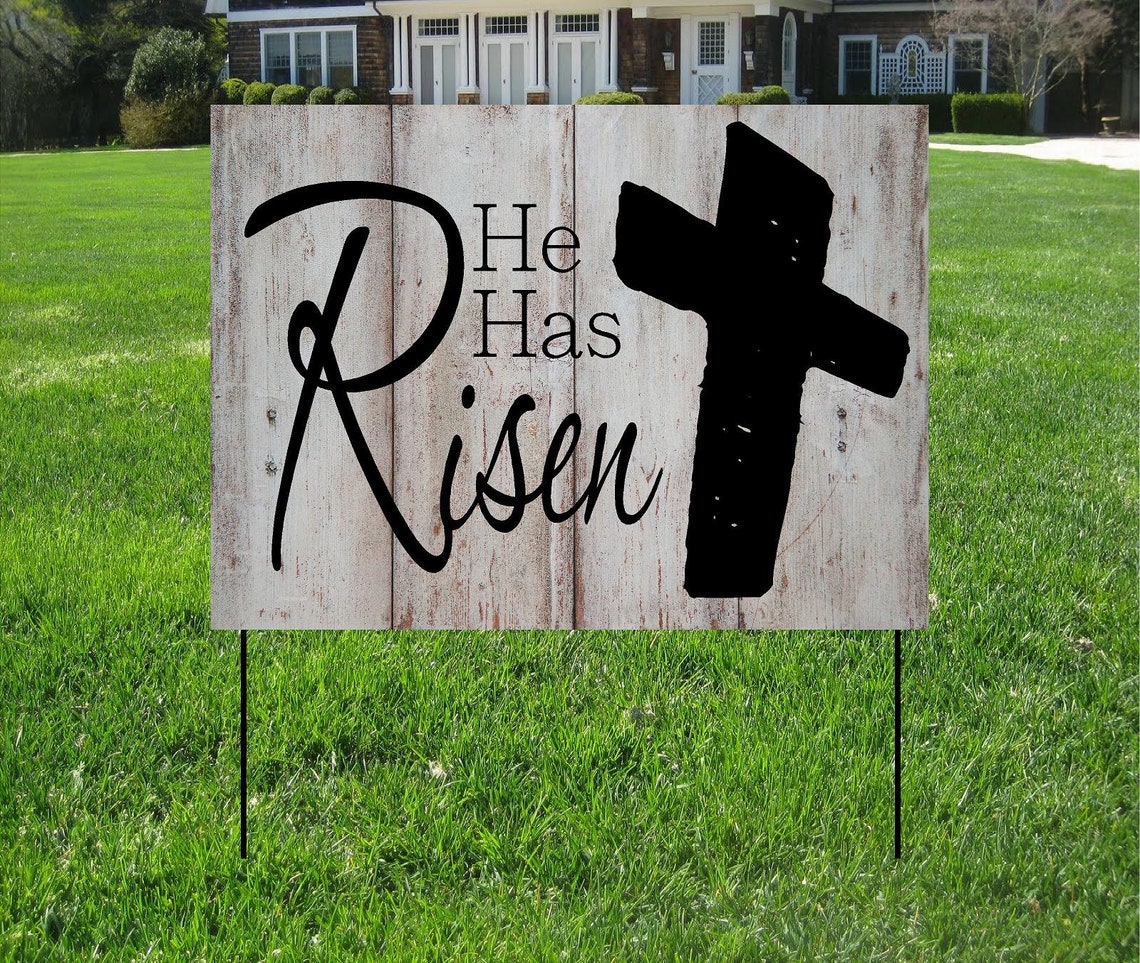 He Has Risen With Barn Wood and Cross Yard Signs Event Yard - Etsy