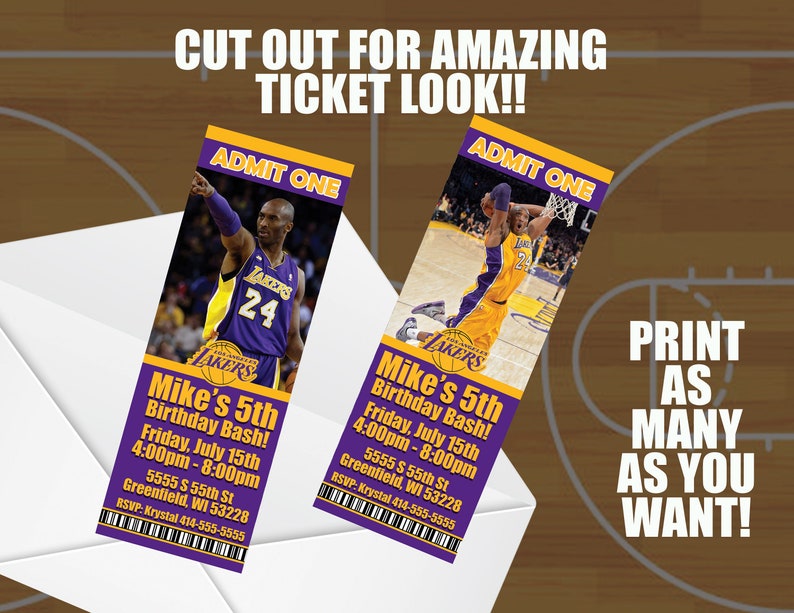 NBA Los Angeles Lakers Ticket Birthday Invitations High - Etsy