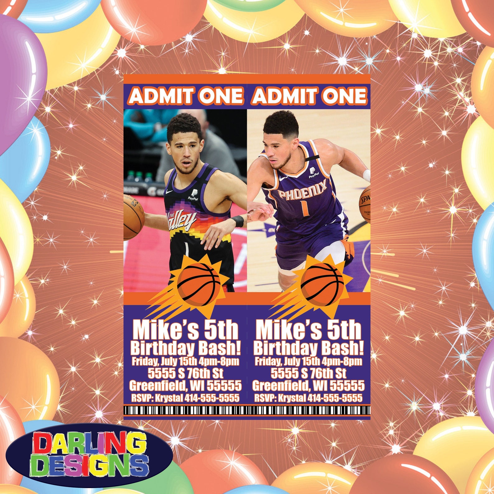 NBA Phoenix Suns Birthday Invitations High Quality 300 DPI You | Etsy