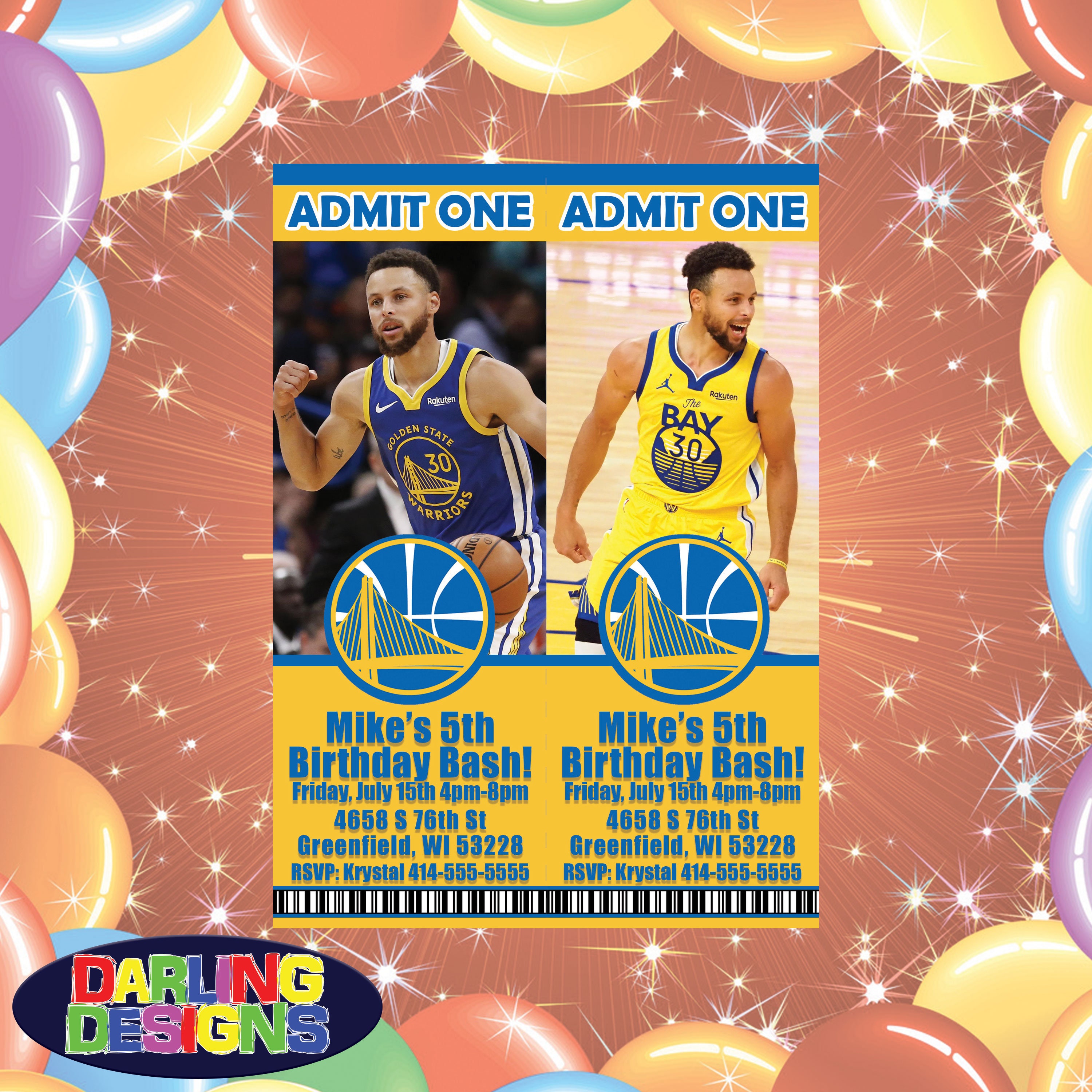NBA Golden State Warriors Birthday Invitations High Quality - Etsy Canada