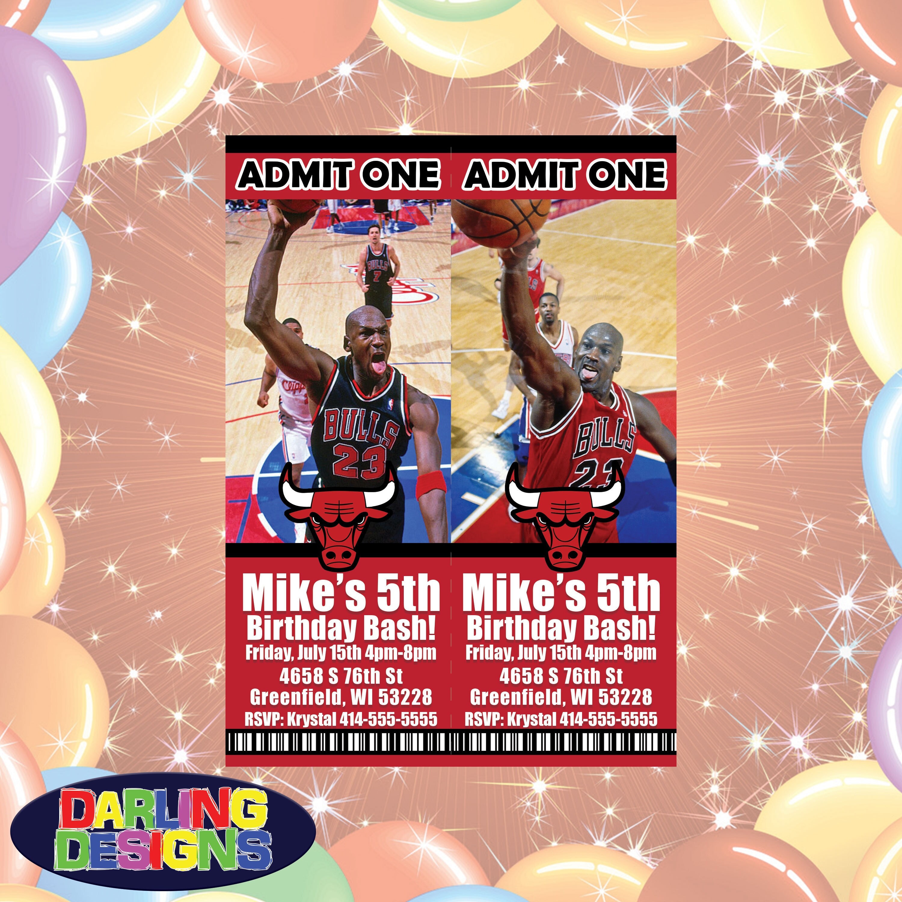 NBA Chicago Bulls Ticket Birthday Invitations High Quality 300 DPI You ...