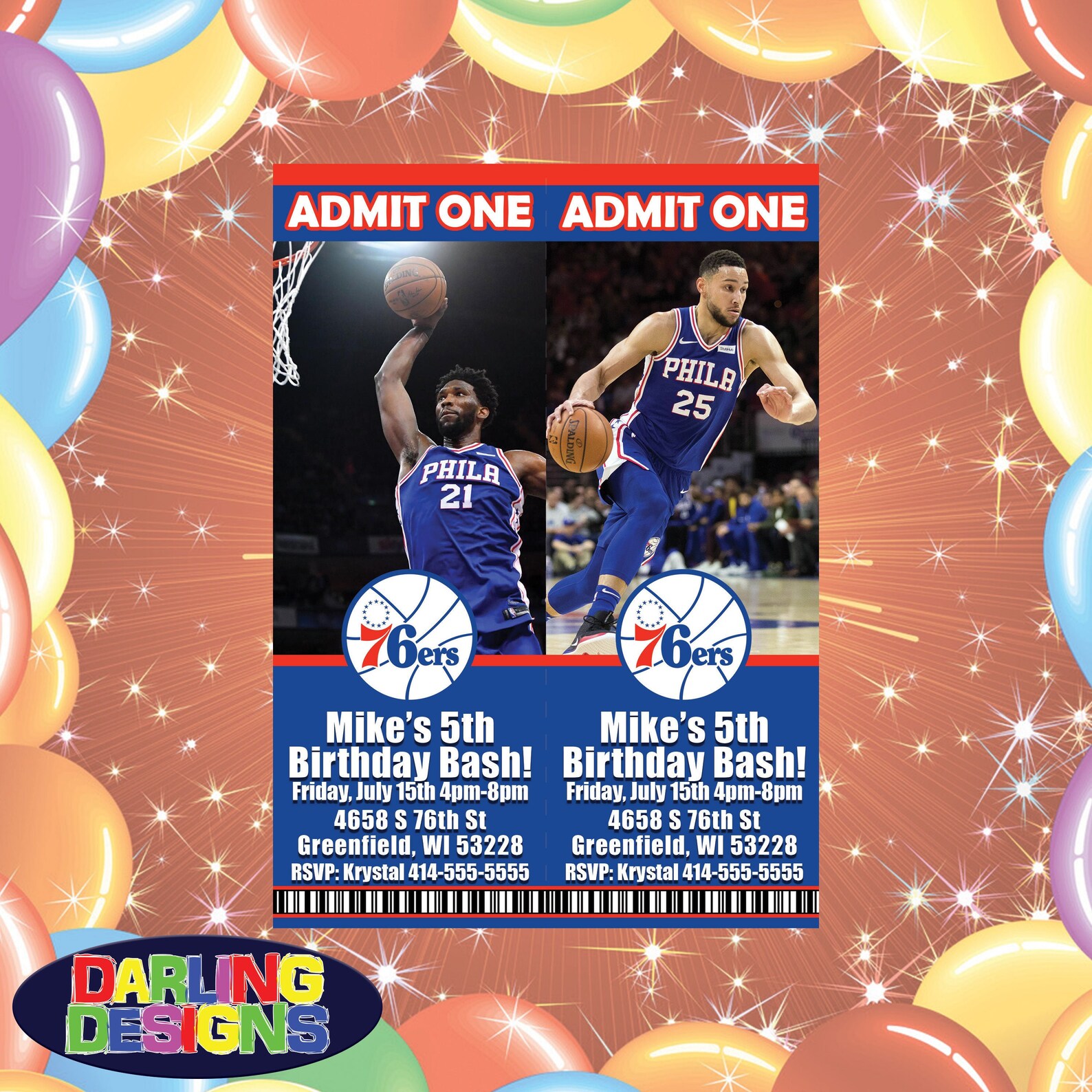 NBA Philadelphia 76ers Ticket Birthday Invitations High | Etsy