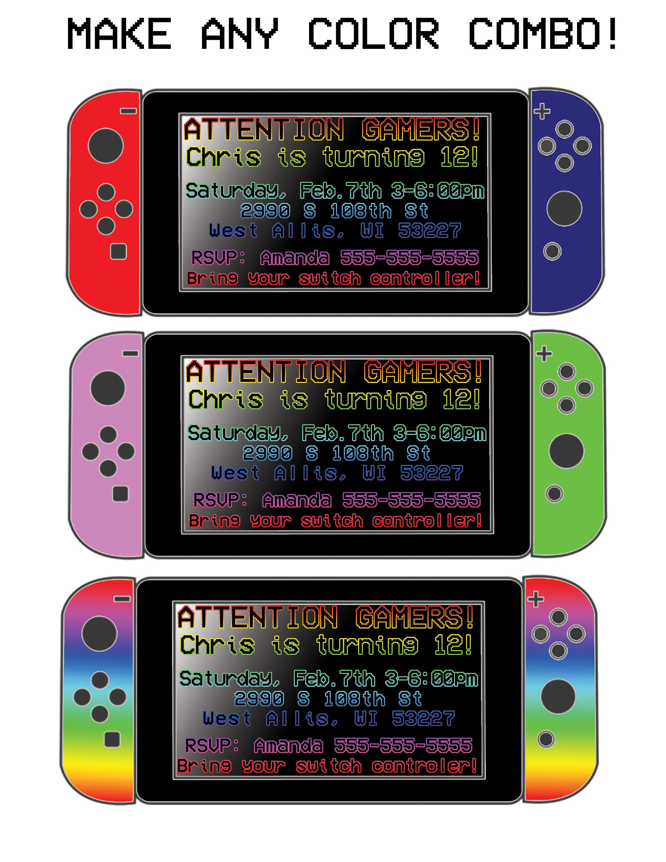 Nintendo Switch Birthday Invitations High Quality 300 DPI You - Etsy