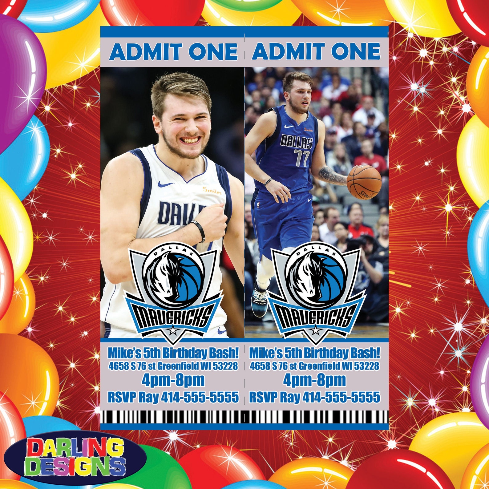 NBA Dallas Mavericks Ticket Birthday Invitations High Quality | Etsy