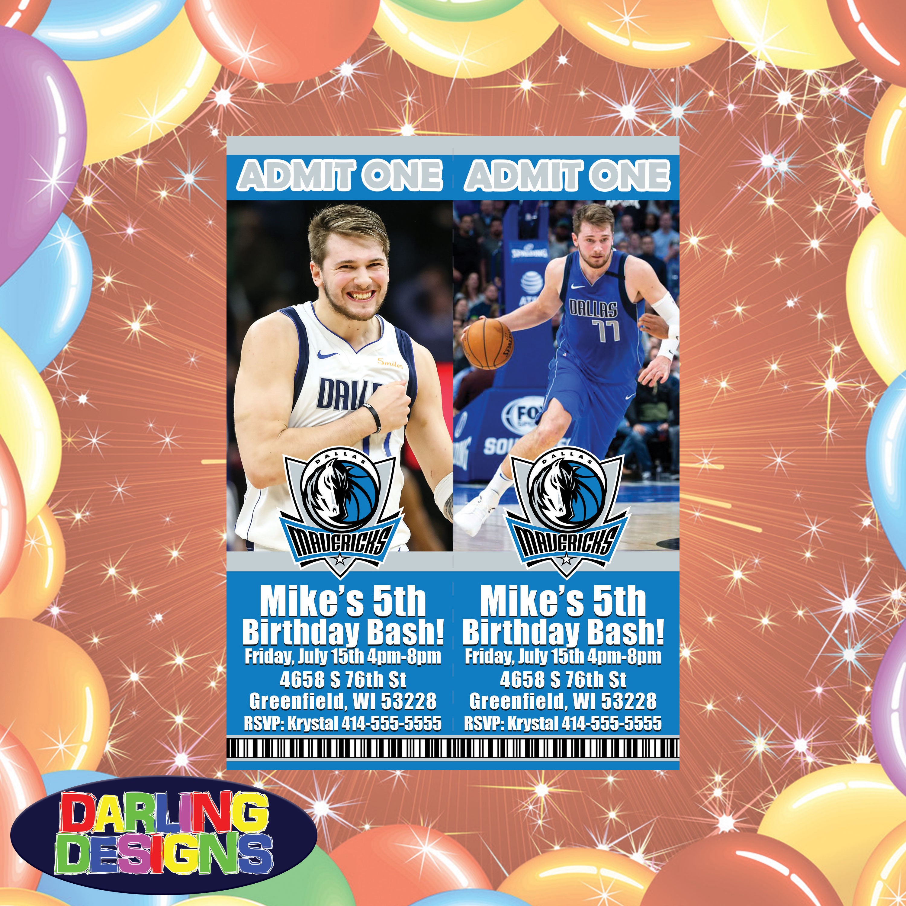 NBA Dallas Mavericks Ticket Birthday Invitations High Quality - Etsy ...