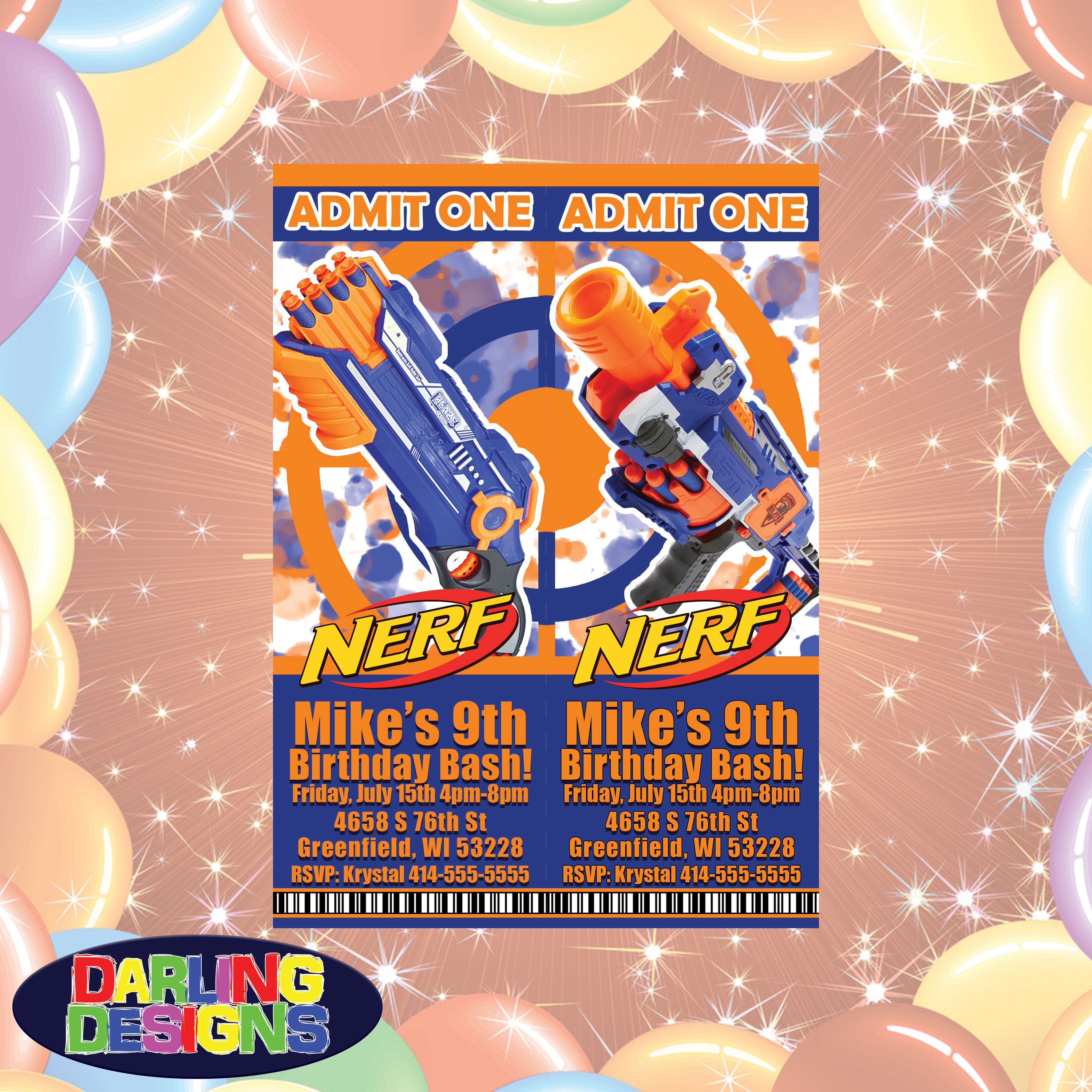 Nerf War Birthday Invitations High Quality 300 DPI You Print - Etsy