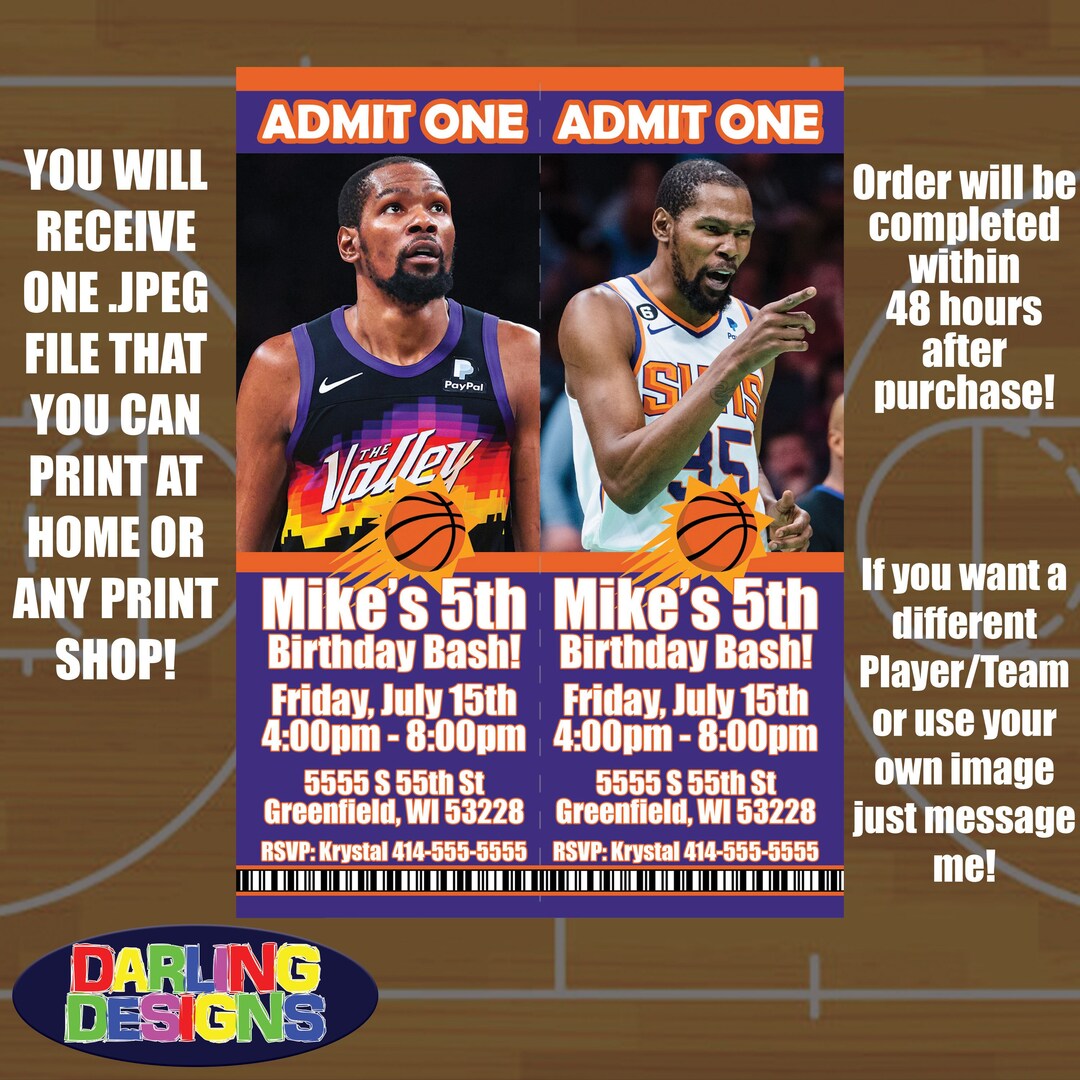 NBA Phoenix Suns Birthday Invitations High Quality 300 DPI You Print - Etsy