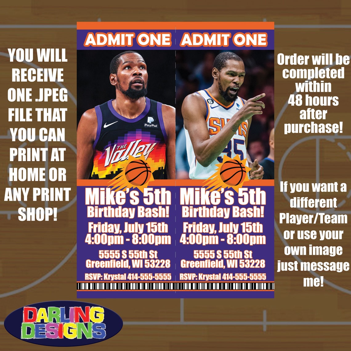 NBA Phoenix Suns Birthday Invitations High Quality 300 DPI You - Etsy