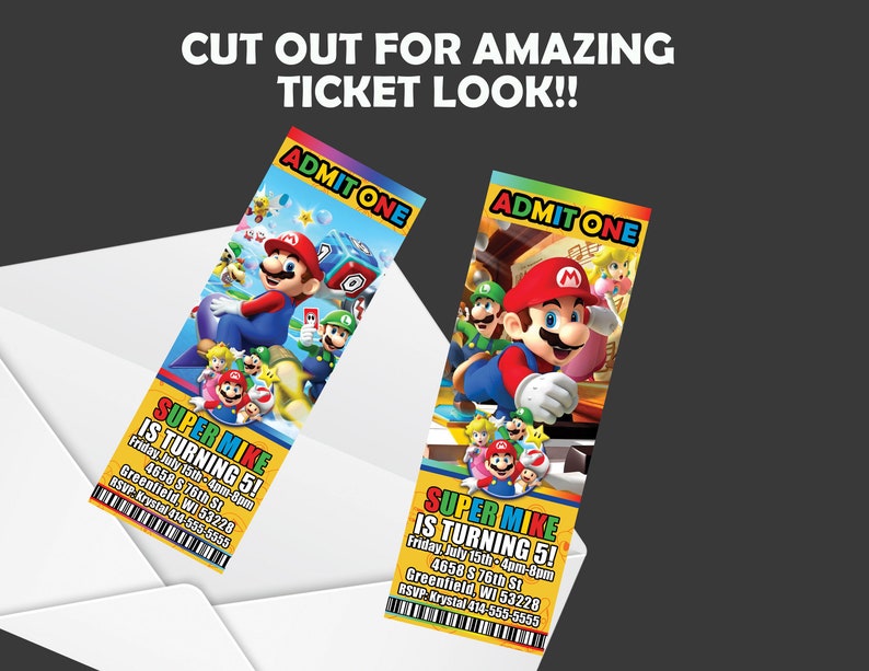Super Mario Bros Ticket Birthday Invitations High Quality 300 - Etsy