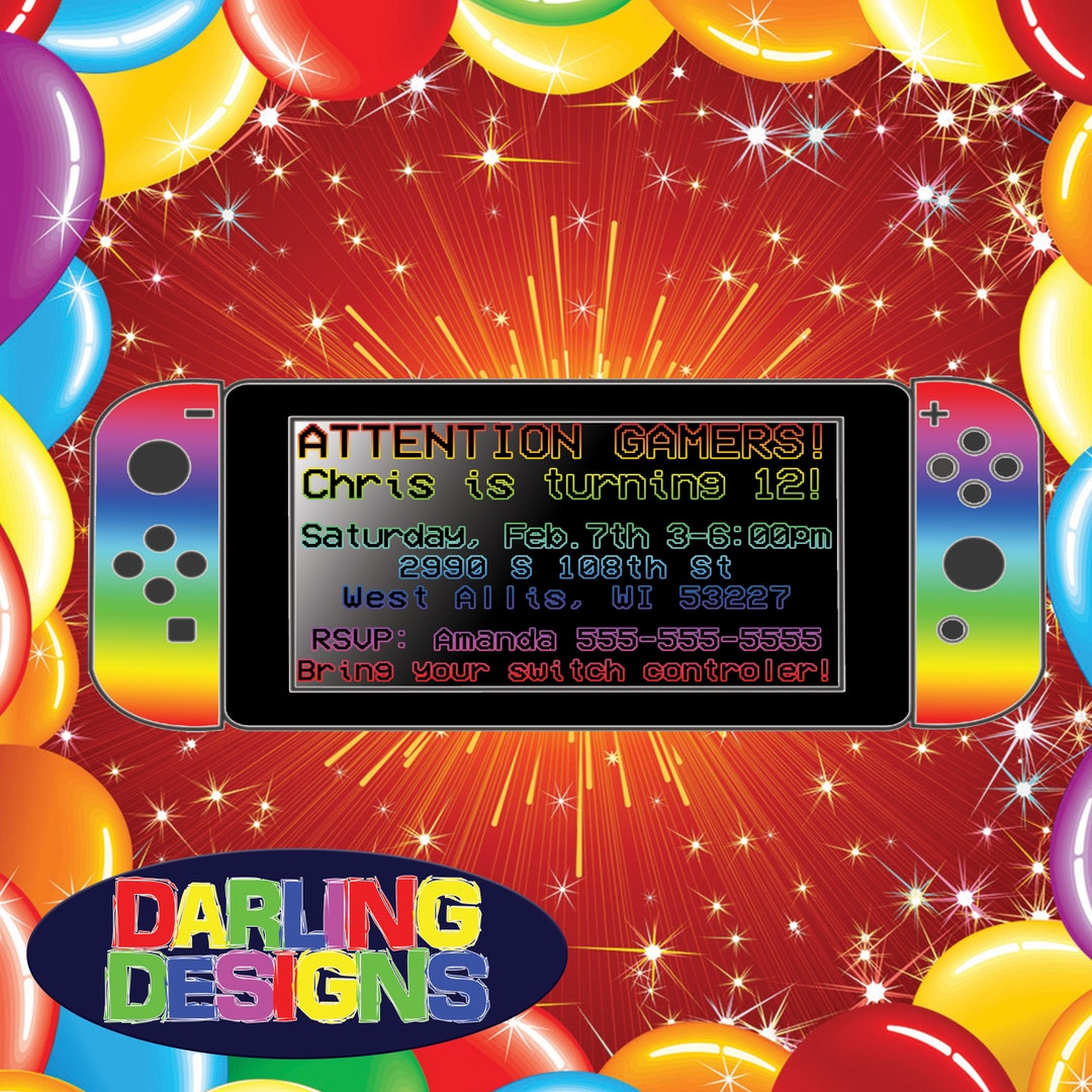 Nintendo Switch Birthday Invitations High Quality 300 DPI You Print/cut ...