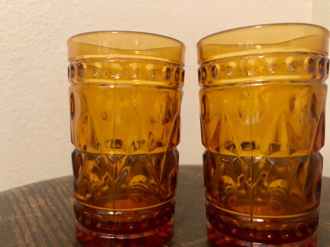 Vintage Amber Glass Juice Glasses Set Of Amber Glass Juice Glasses Vintage Barware Vintage