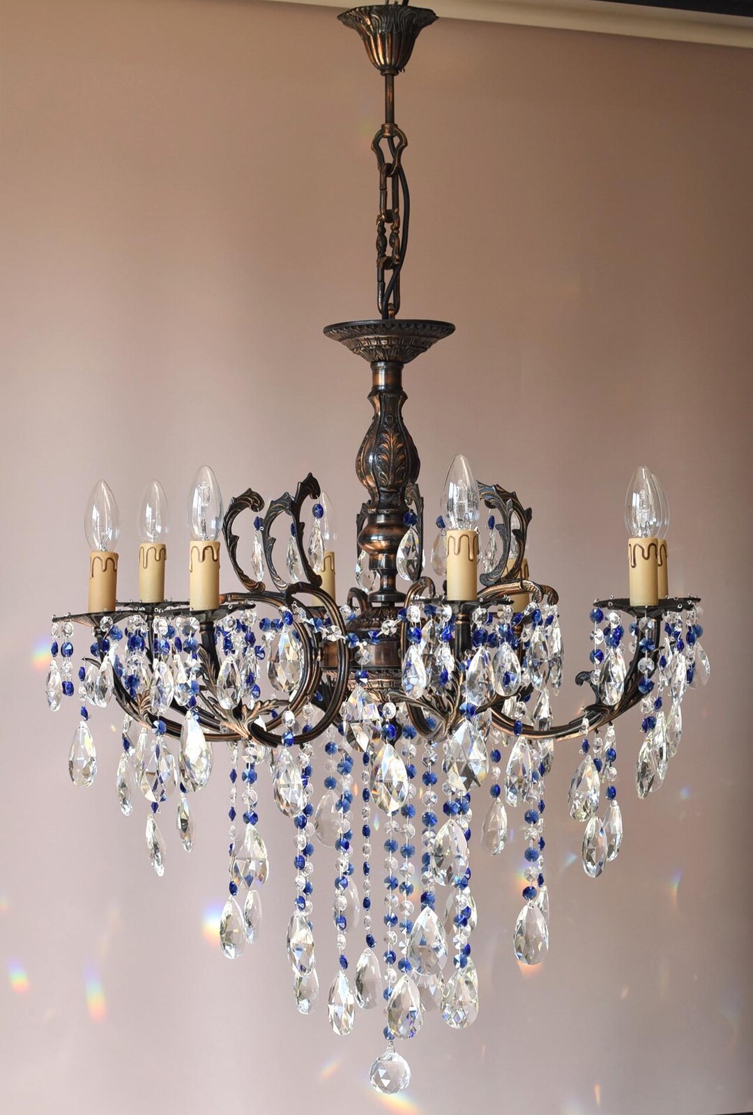 Blue Crystal Chandelier Antique Living Dining Light Hollywood Ballroom ...
