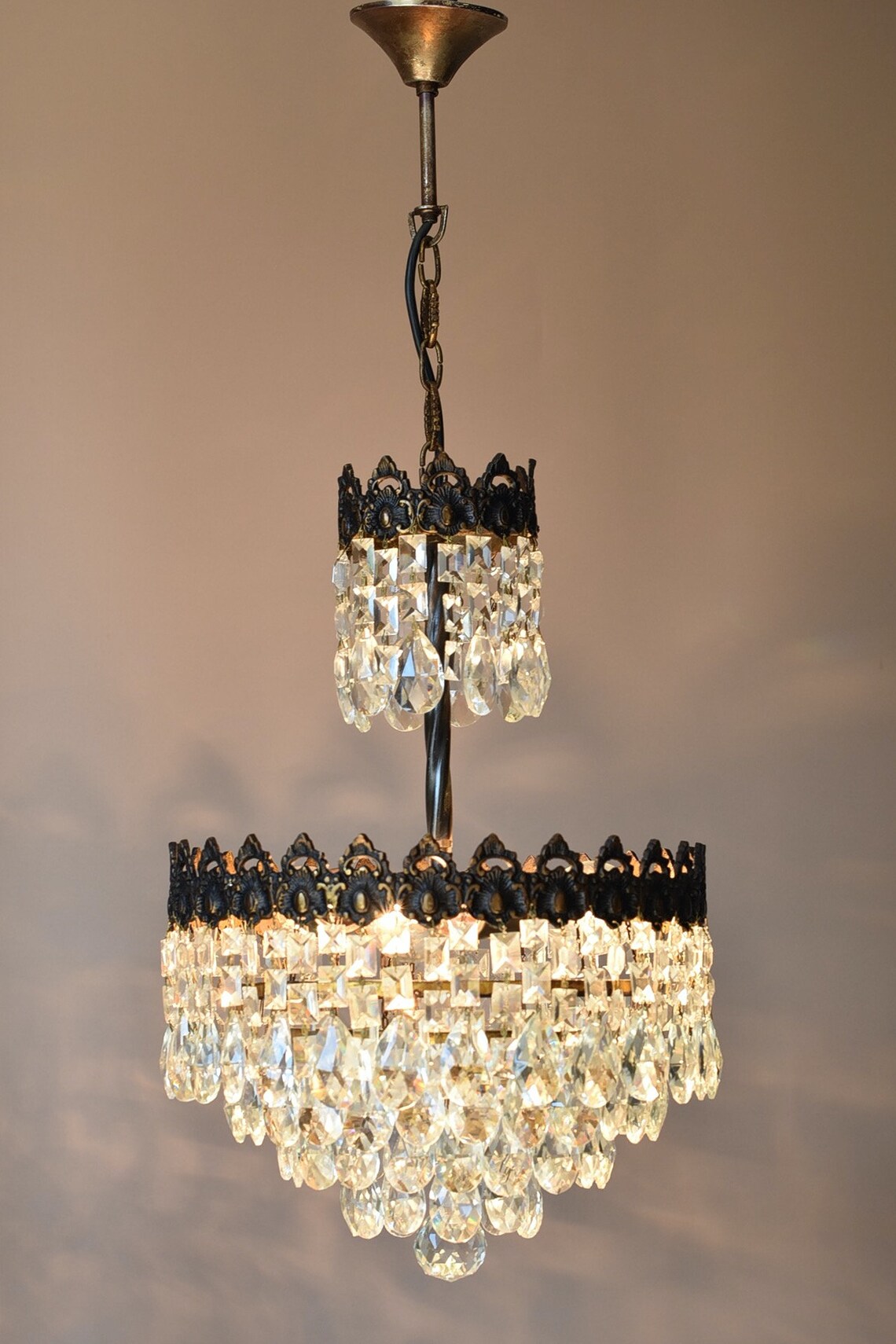 Antique Vintage Crystal Chandelier, French Ceiling Lighting, Pendant ...