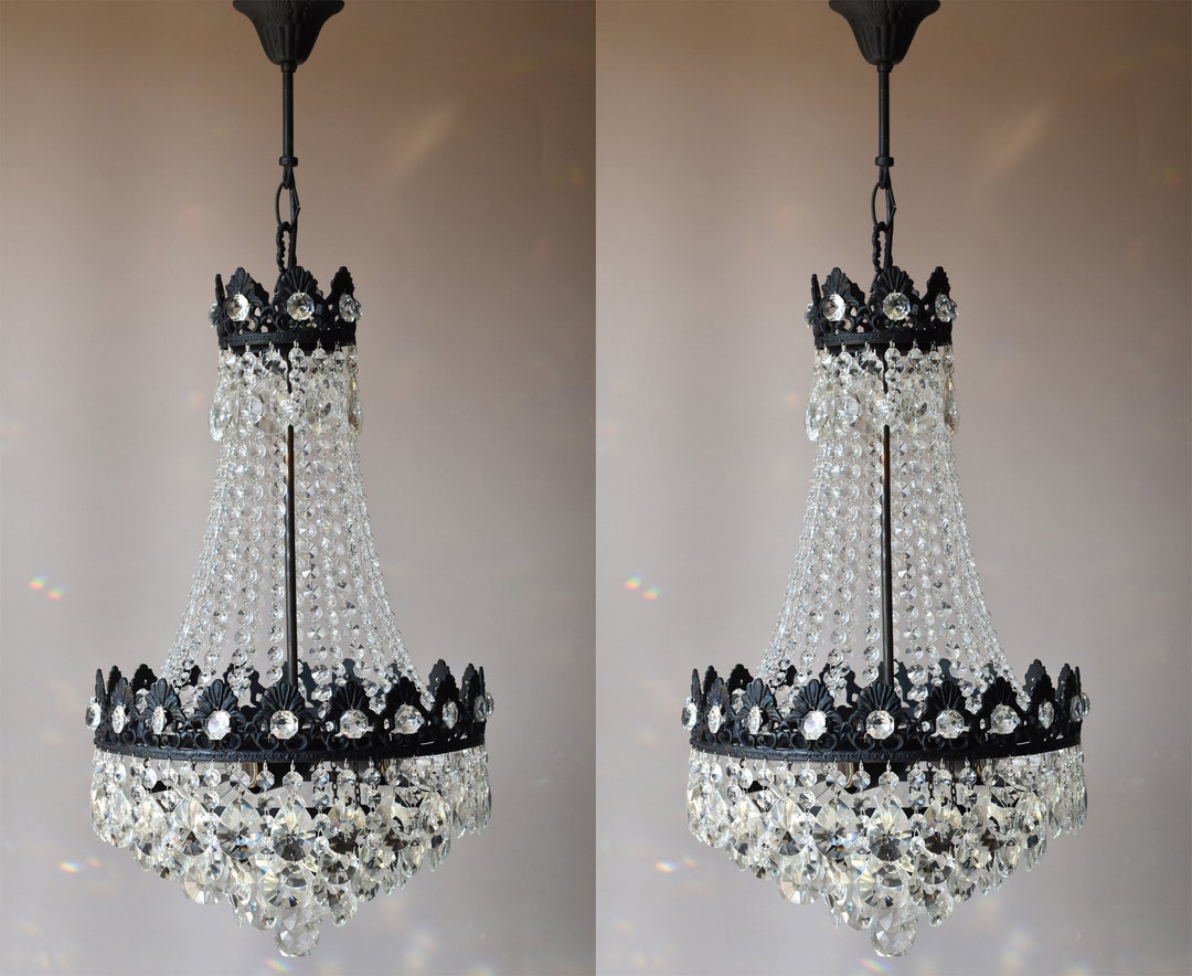 Two Matching Lights Antique Vintage Crystal Chandeliers in French Style ...