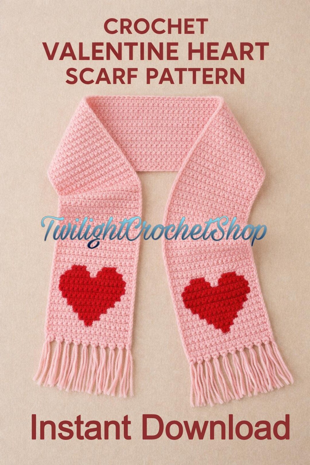 Valentine Heart Scarf Crochet Pattern • Heart Graph Scarf • Fringe ...