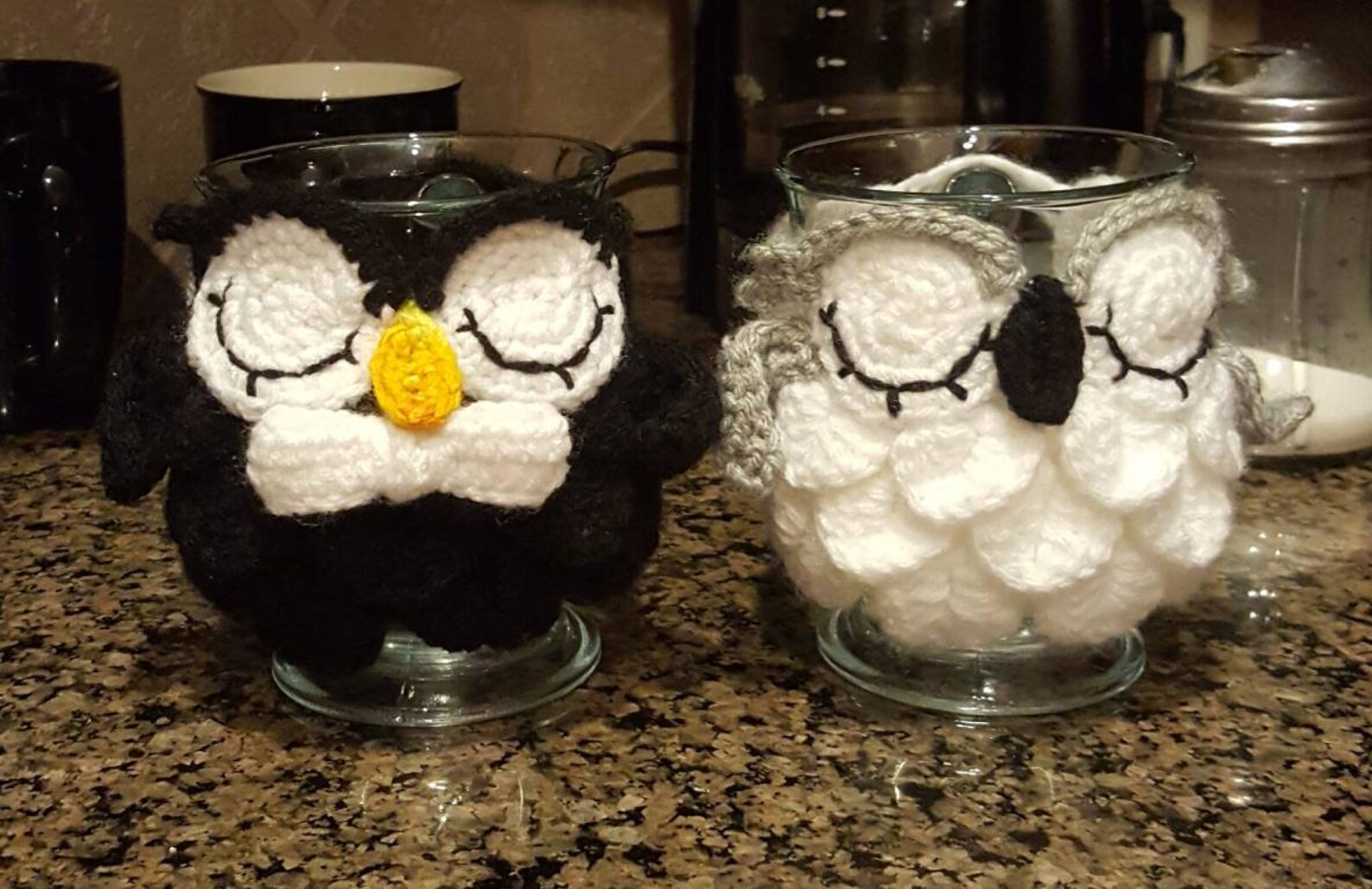 Crochet Wedding Owls, Bride and Groom Owl Mug Covers, Wedding Gift ...