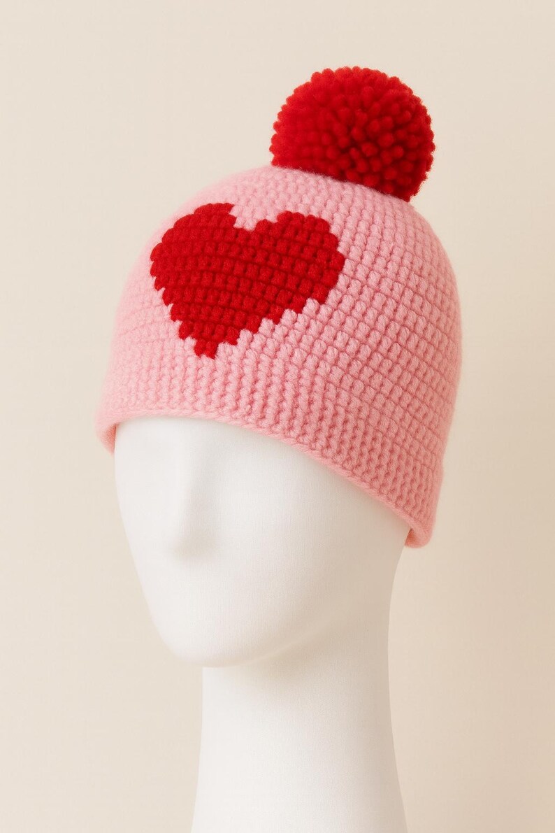 Crochet Valentine Beanie Pattern | Heart Graph Hat | Easy Tapestry ...