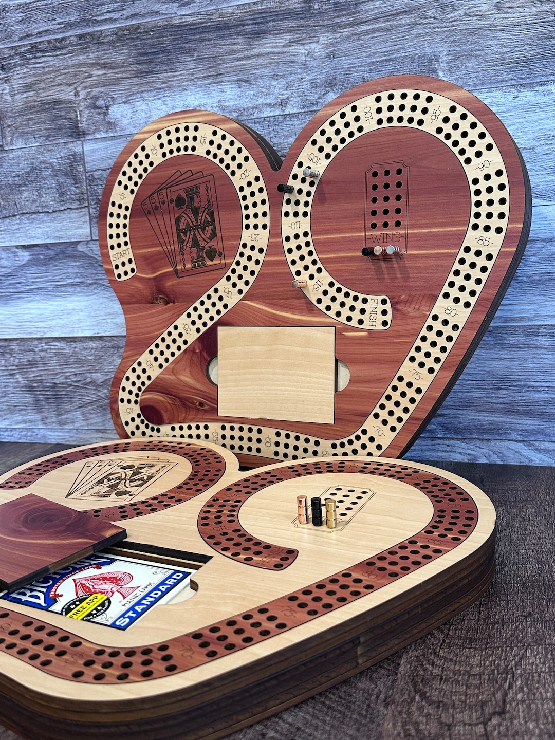 29 Hand Large Cribbage Board With Card Holder Pegs Perfect Hand ...
