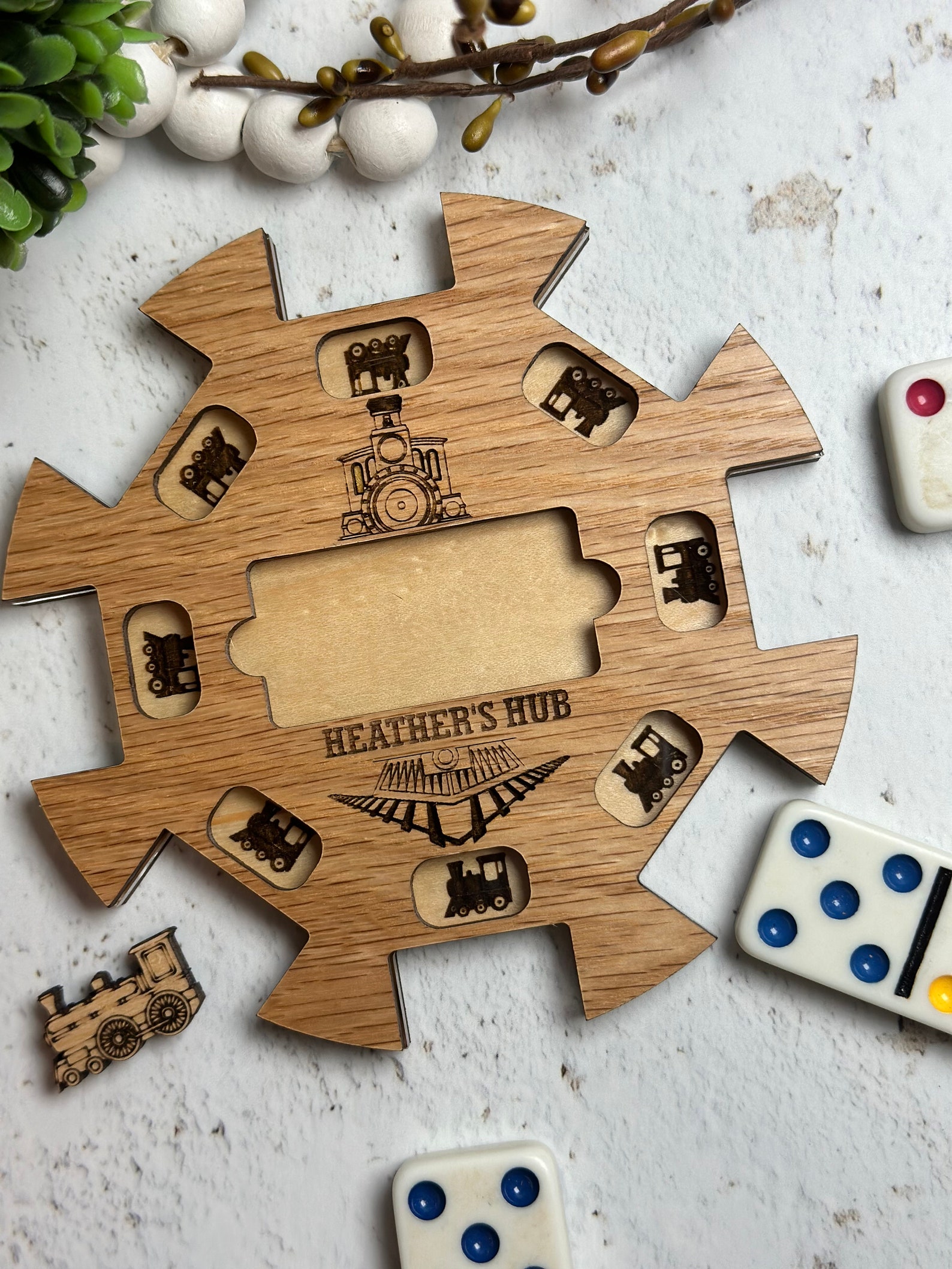 Mexican Train Personalized Hub Premium Wood Acrylic 3D Wooden Train ...