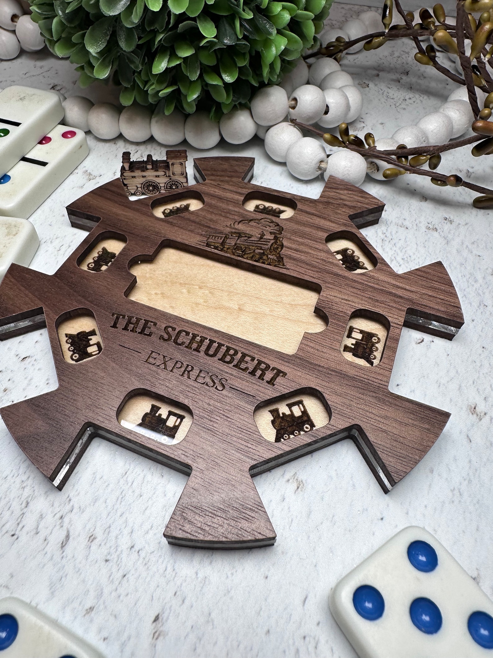 Mexican Train Personalized Hub Premium Wood Acrylic 3D Wooden Train ...