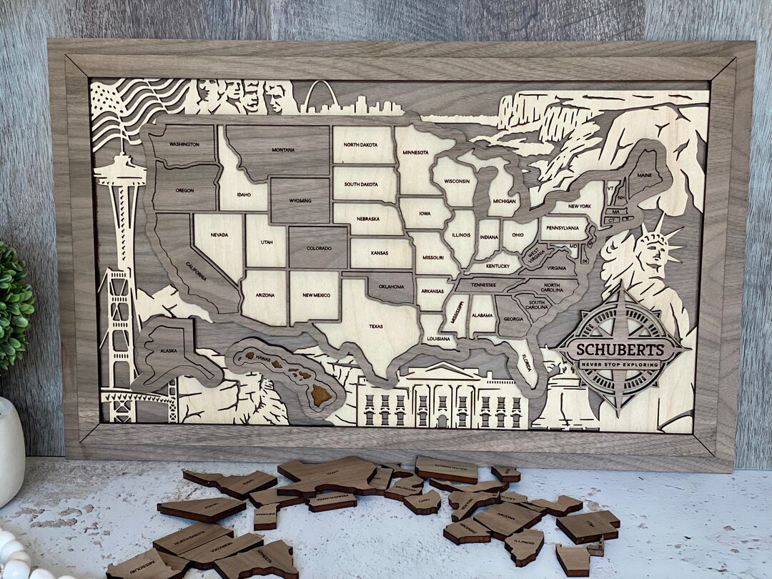 USA Travel Map Personalized 50 States Travel Gift Wood Custom Laser Cut ...
