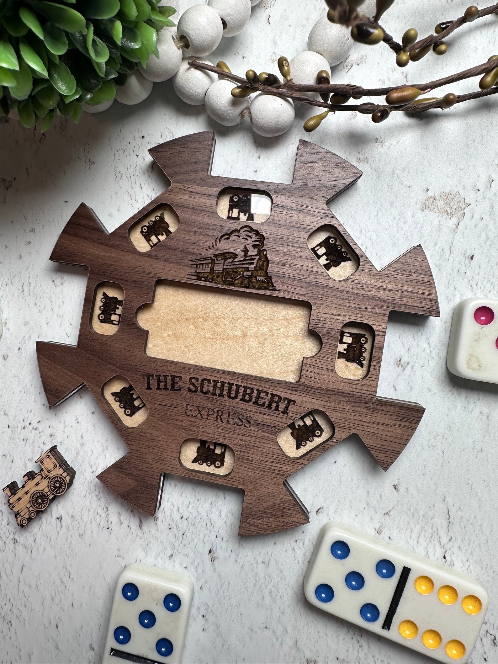 Mexican Train Personalized Hub Premium Wood Acrylic 3D Wooden Train ...