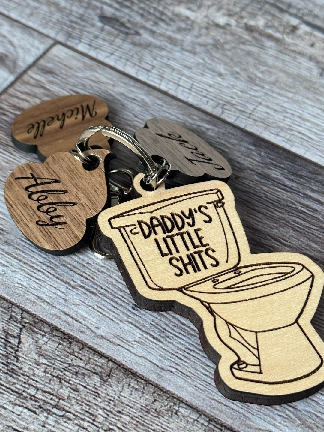 Personalized Joke Fathers Gift Funny Daddy's Little Shits Gift Keychain ...