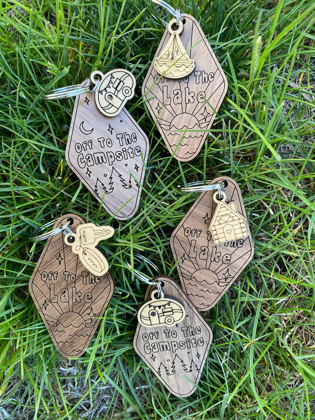 Camping, Boating Family Vacation Keychain Campside Summer Fun Walnut ...