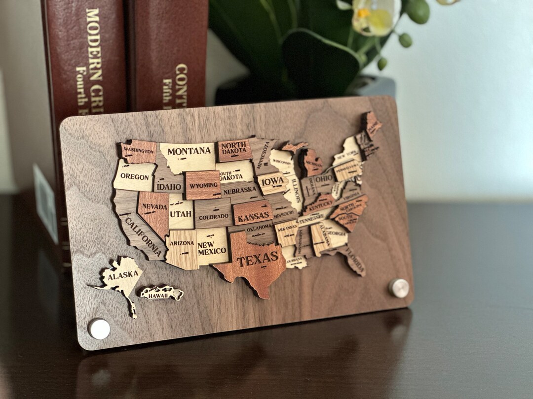 Wooden USA 3D Mini Desk Map Shelf Decor Travel Gift Him/her - Etsy