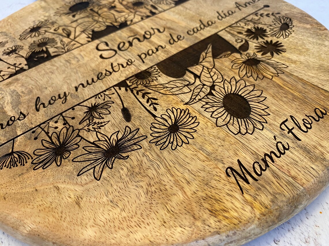 Large Round Spanish English Cutting Board Give Us This Day Our - Etsy