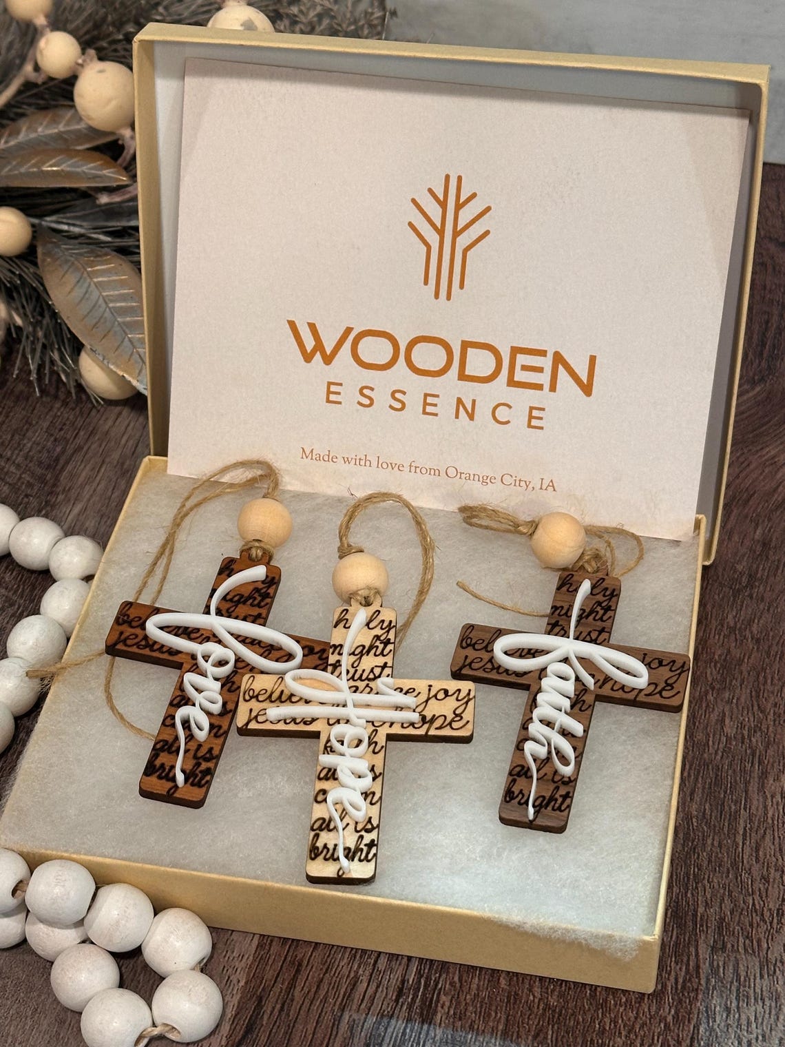 Religious Wooden Cross Ornaments Set of 3 Love Hope Faith - Etsy