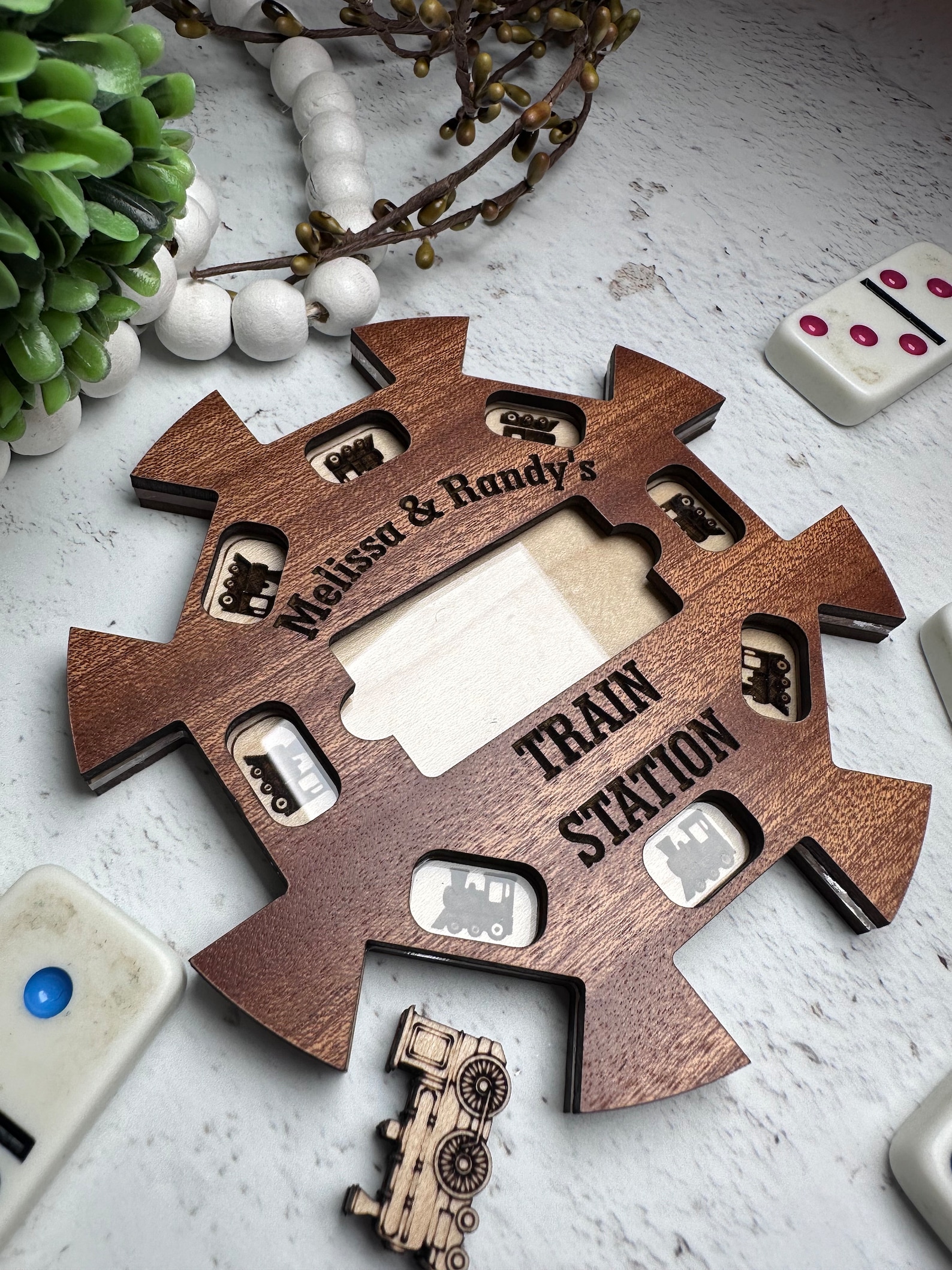 Mexican Train Personalized Hub Premium Wood Acrylic 3D Wooden Train ...