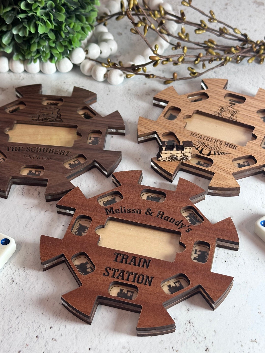 Mexican Train Personalized Hub Premium Wood Acrylic 3D Wooden Train ...