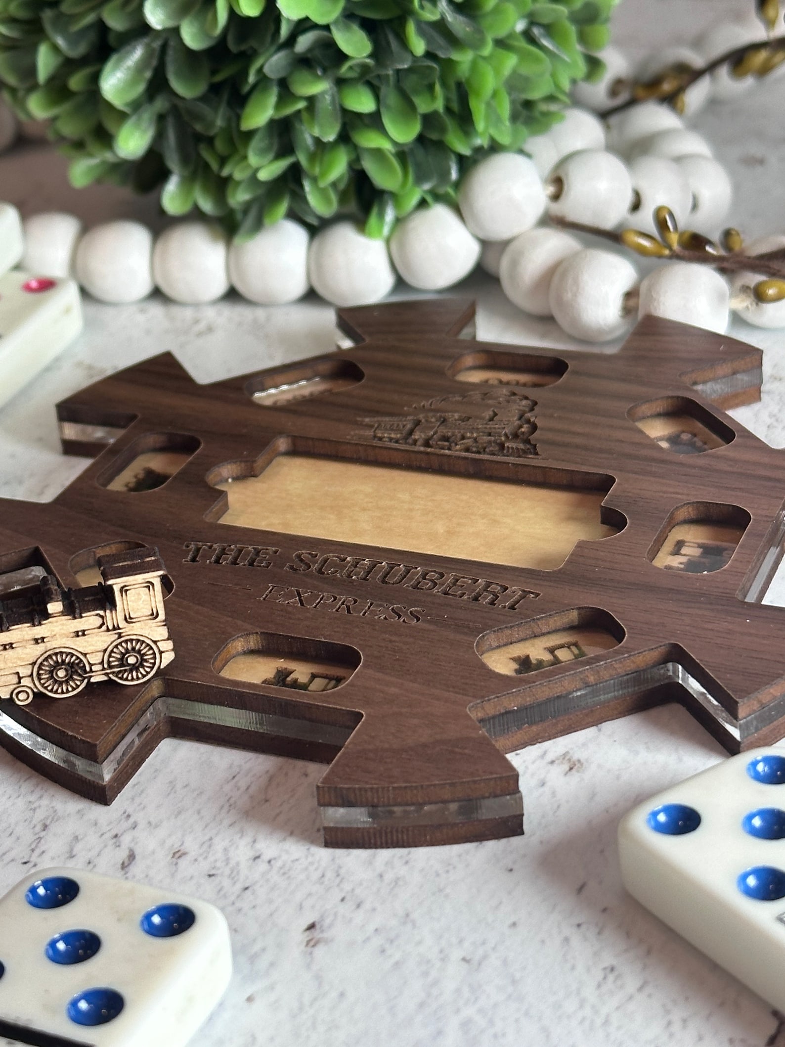 Mexican Train Personalized Hub Premium Wood Acrylic 3D Wooden Train ...