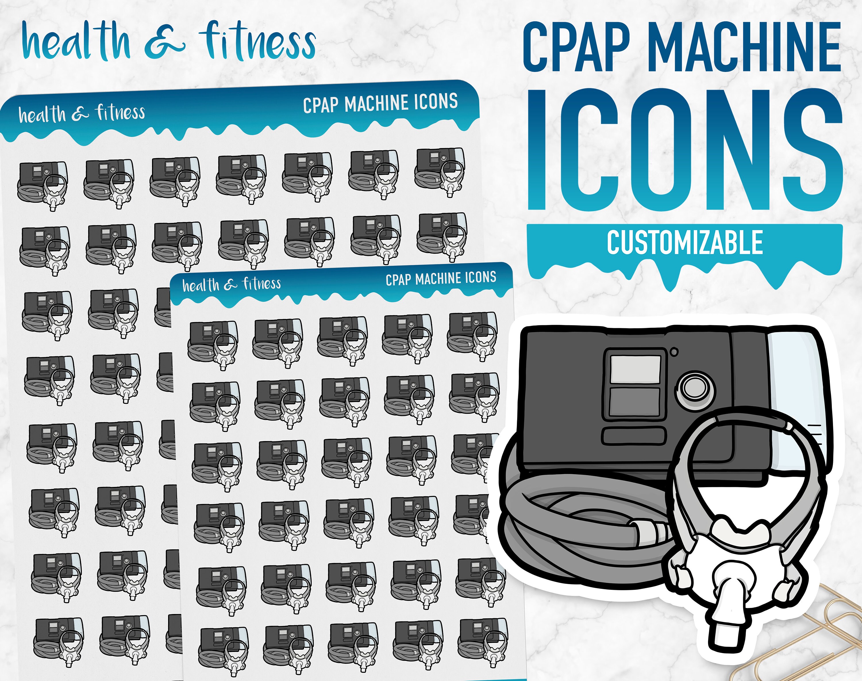 Health & Fitness Cpap Machine Icons Planner Stickers - Etsy