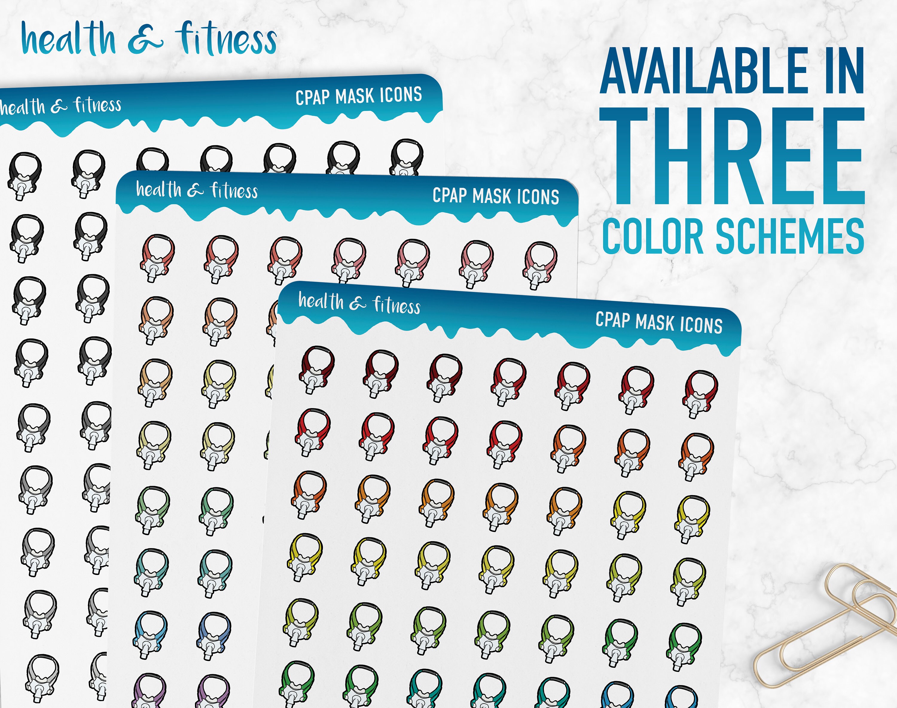 Health & Fitness Cpap Mask Icons Planner Stickers - Etsy