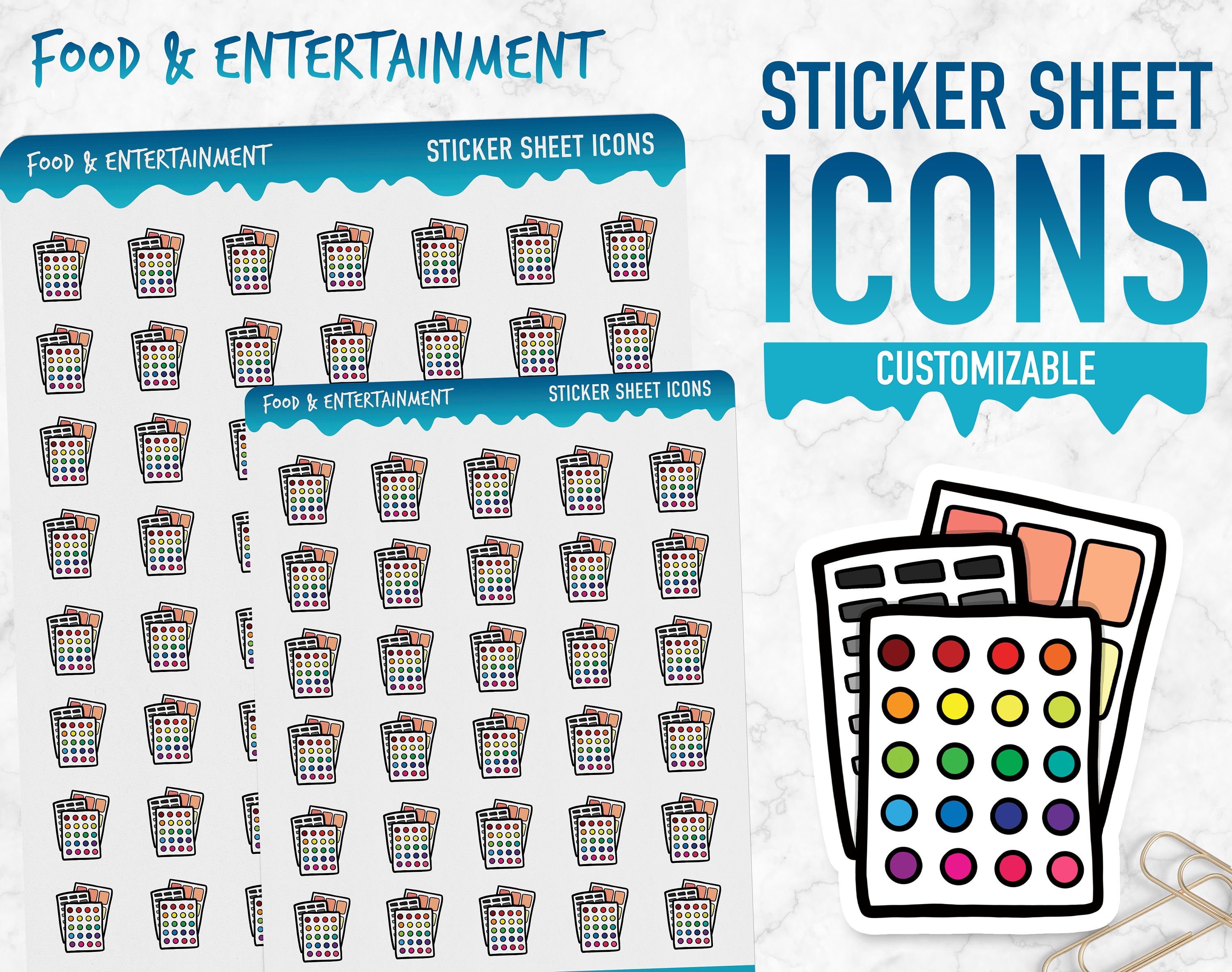 Food & Entertainment Sticker Sheets Icons Planner Stickers - Etsy